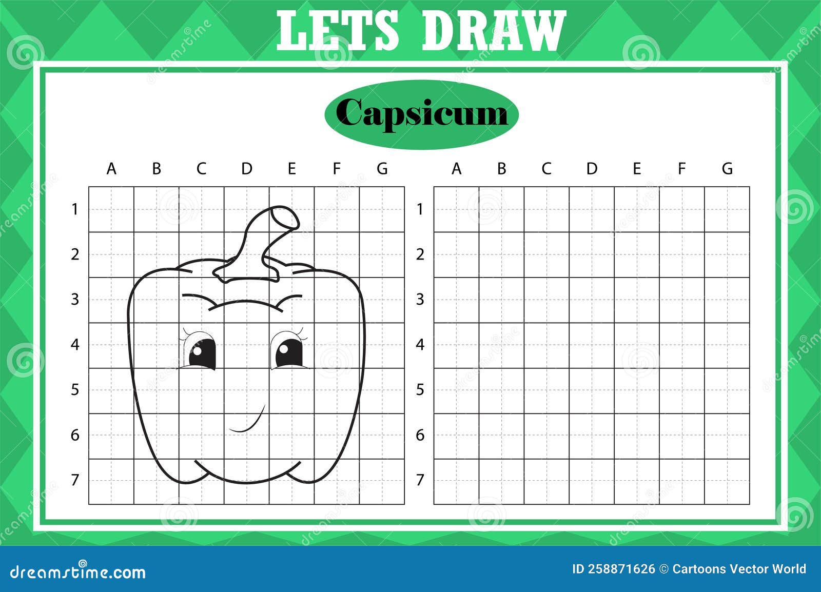 Draw Cute Capsicum. Grid Copy Worksheet. Educational Children Game ...