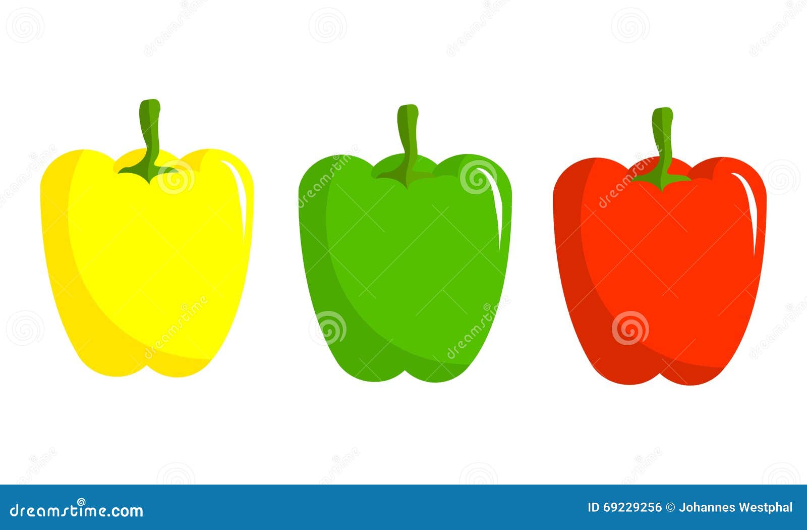 Capsicums Sweet Paprika Bell Pepper in Three Colors Stock Vector ...