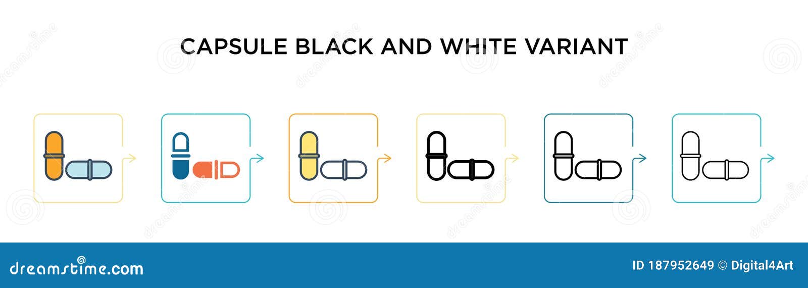 Capsule Black and White Variant Vector Icon in 6 Different Modern Styles. Black, Two Colored ...