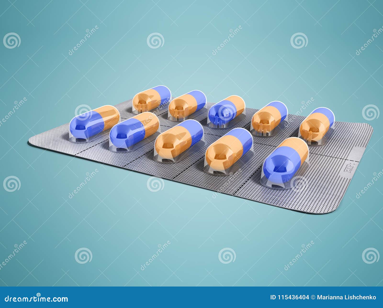 Capsules in a Plate of Ten Pieces 3d Render on a Blue Background Stock ...