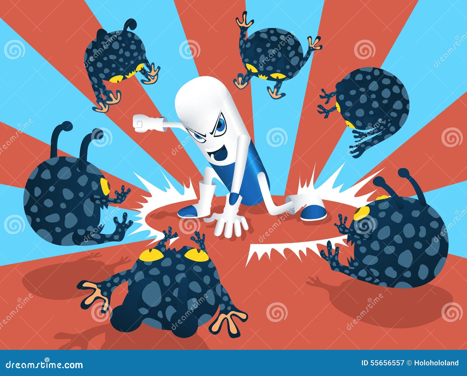 Pill Fighting With Sword And Shield Against Bacteria Attacking It ...