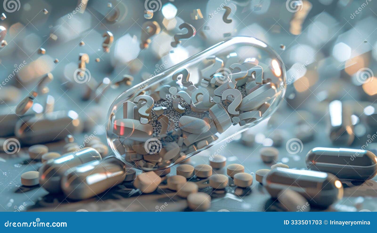 Capsule Filled with Question Marks, Spilling Over a Surface. Concept of ...