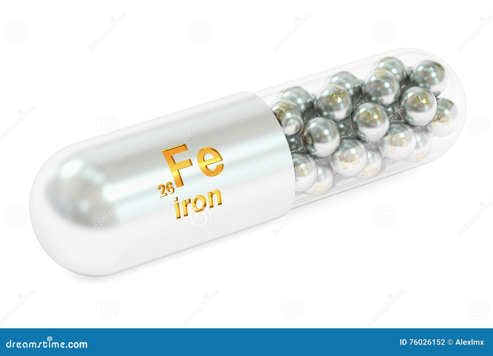 Capsule With Iron Fe, Dietary Supplement. 3D Rendering Stock Photo ...