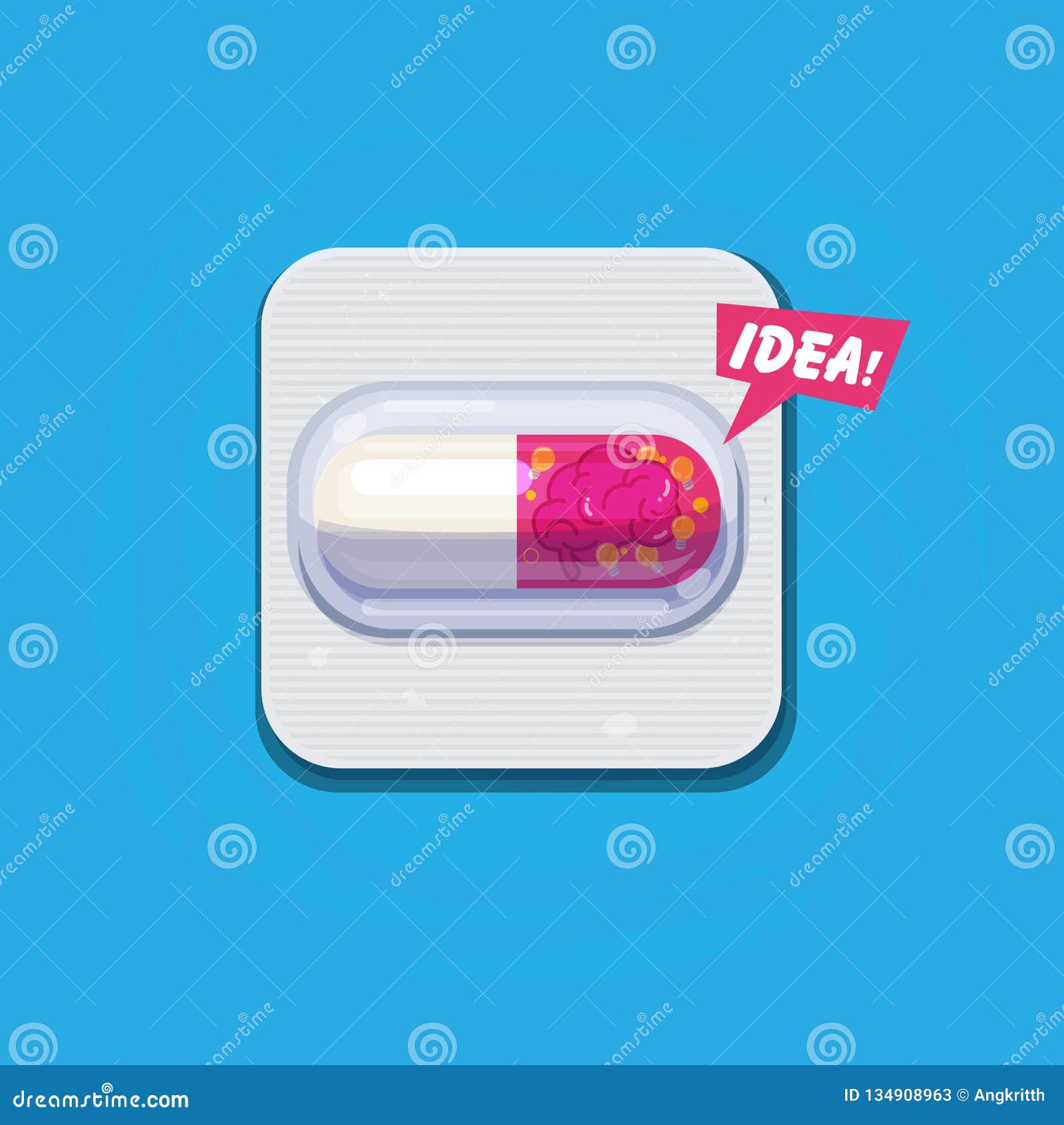 Capsule Pill of Idea. Brain and Lightbulb of Idea in Capsule Stock ...