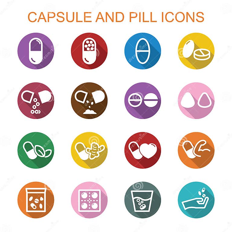 Capsule and Pill Long Shadow Icons Stock Vector - Illustration of ...