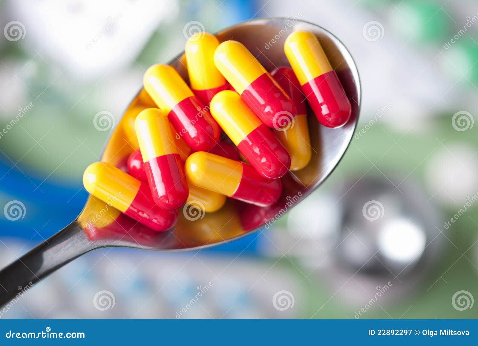 Capsule pills in spoon stock image. Image of sickness - 22892297