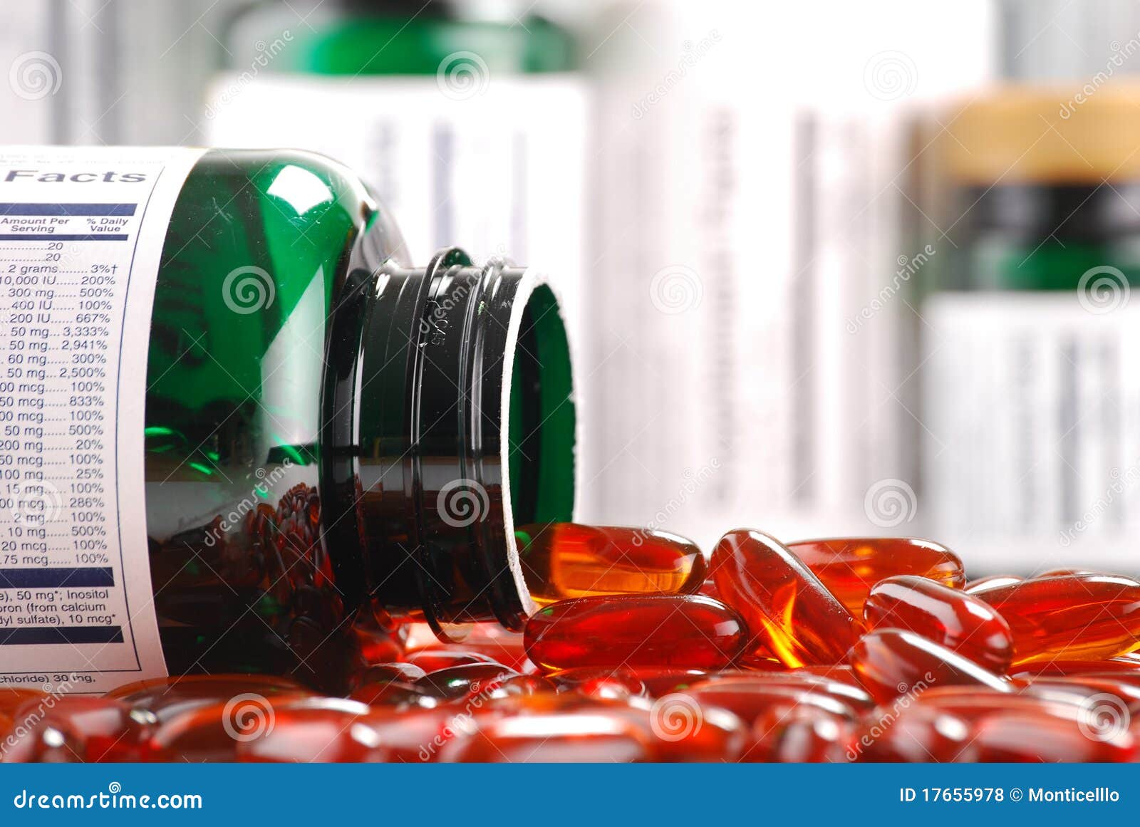 Capsules of Dietary Supplements and Containers Stock Photo - Image of ...