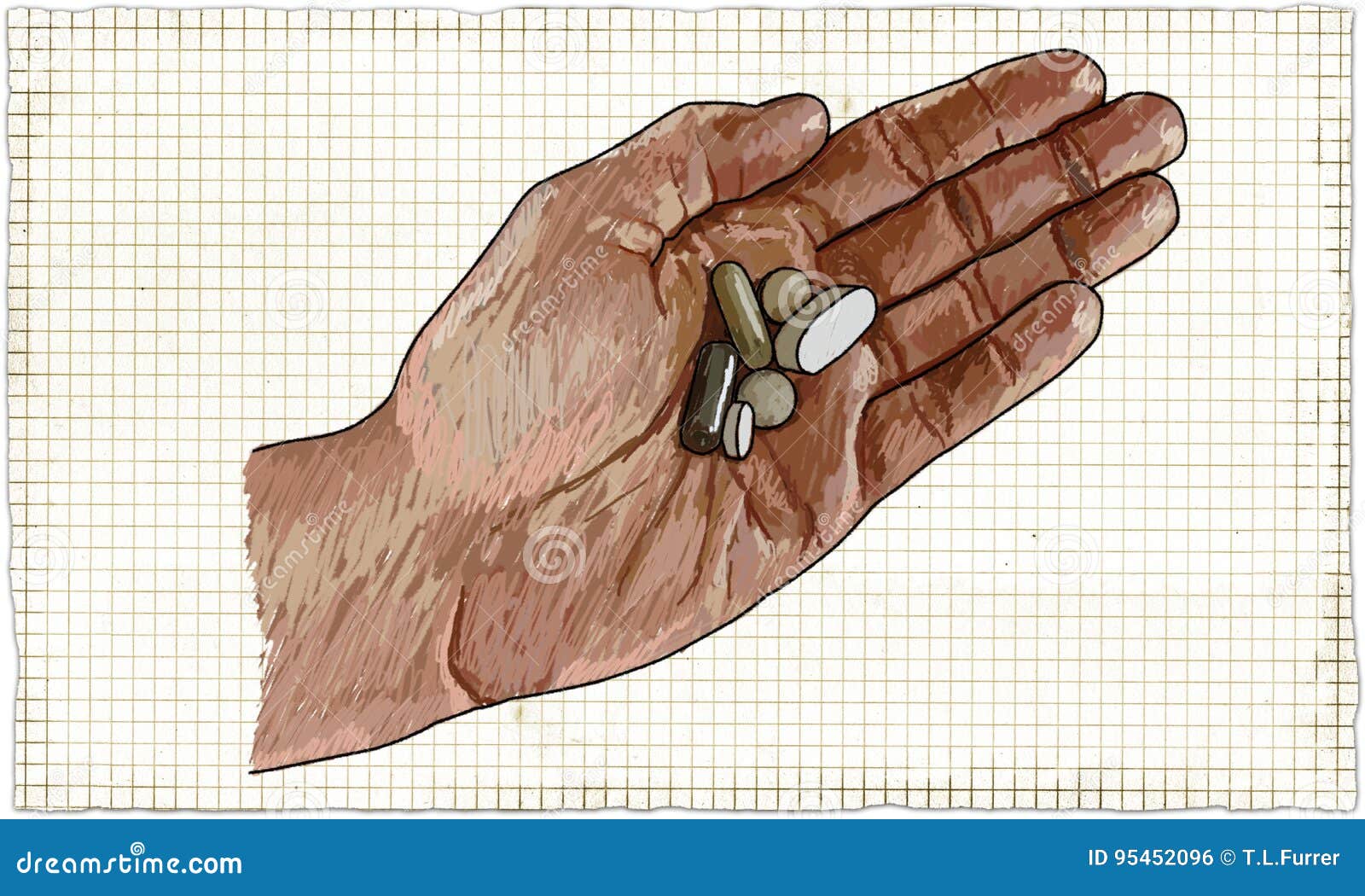 Capsules in Hand stock illustration. Illustration of vitamin - 95452096