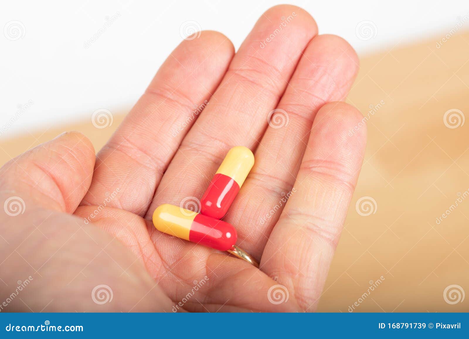 Capsules in the Hand of a Man Stock Image - Image of health, human ...
