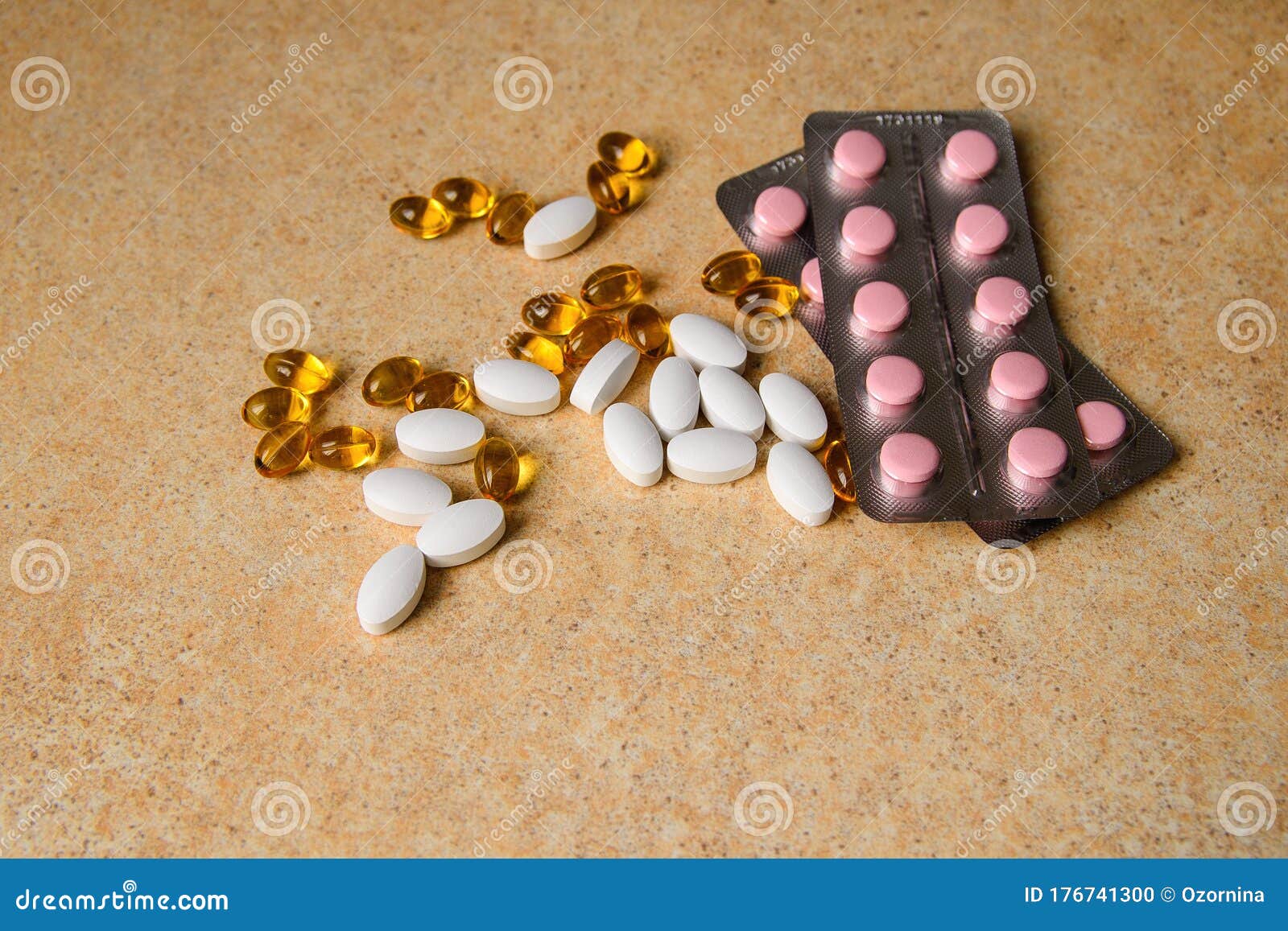 Capsules on a Table with a Pattern of Sand Stock Photo - Image of ...
