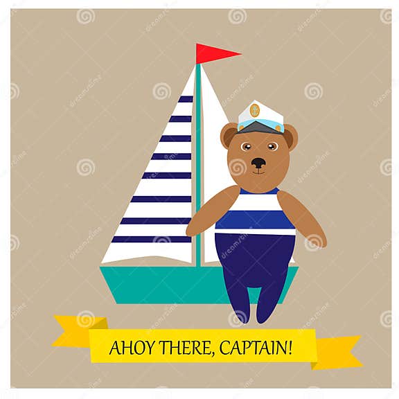 Captain Bear and ship stock vector. Illustration of shipping - 53345669