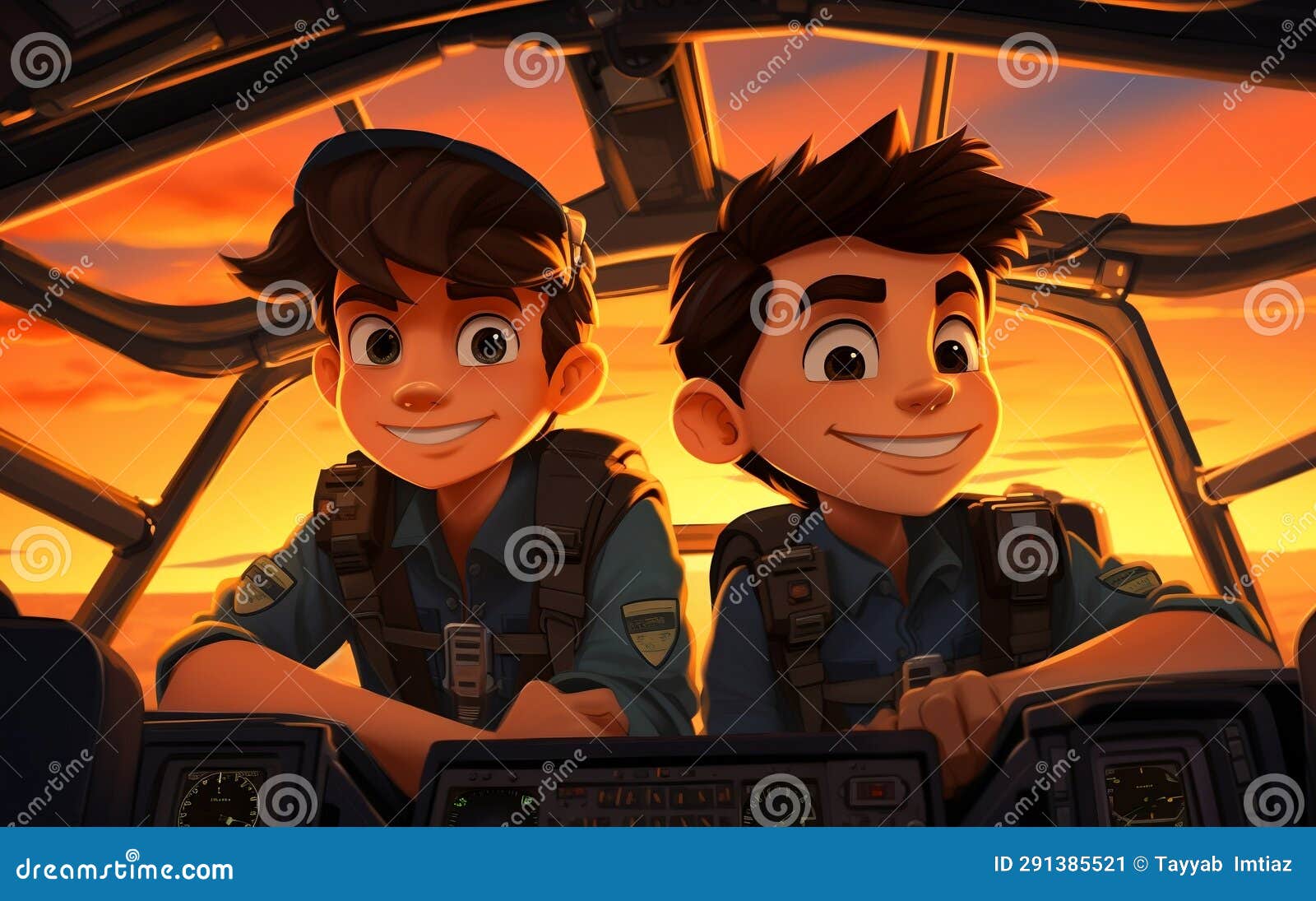 Captain and Co Pilot Sitting in Airplane Cabin Generative AI Stock ...
