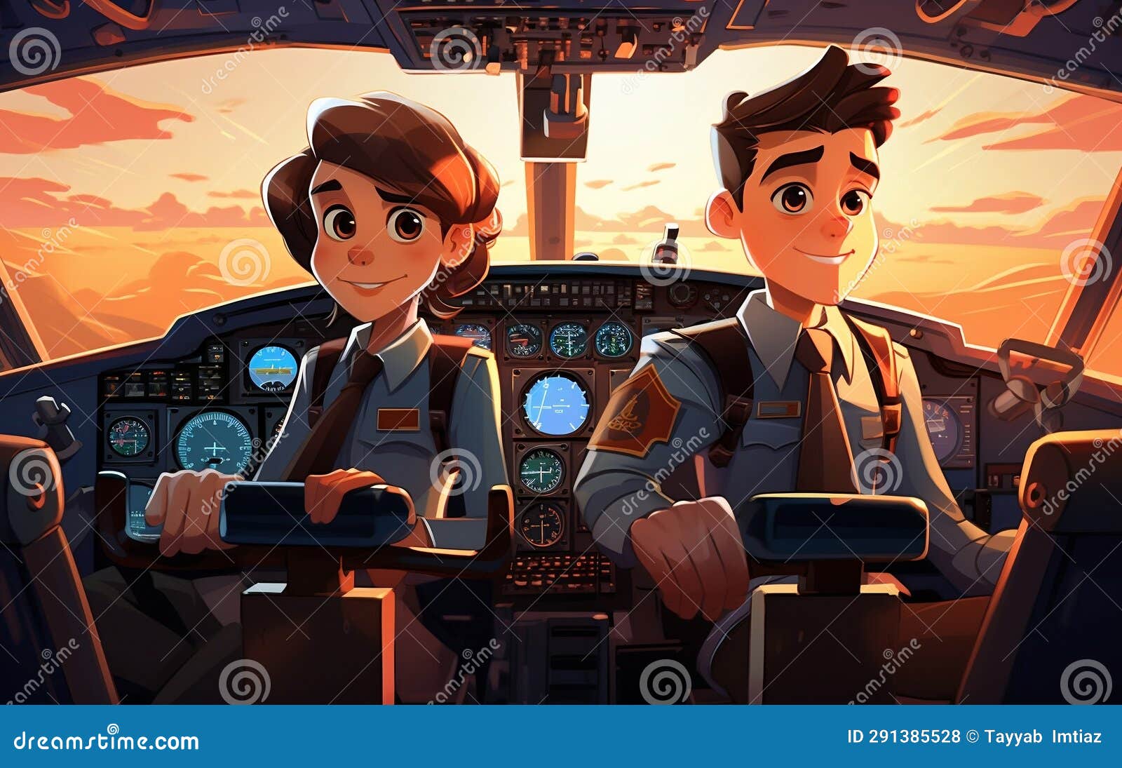Captain and Co Pilot Sitting in Airplane Cabin Generative AI Stock ...