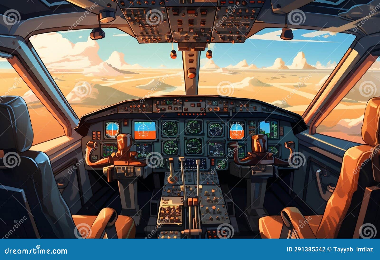 Captain and Co Pilot Sitting in Airplane Cabin Generative AI Stock ...