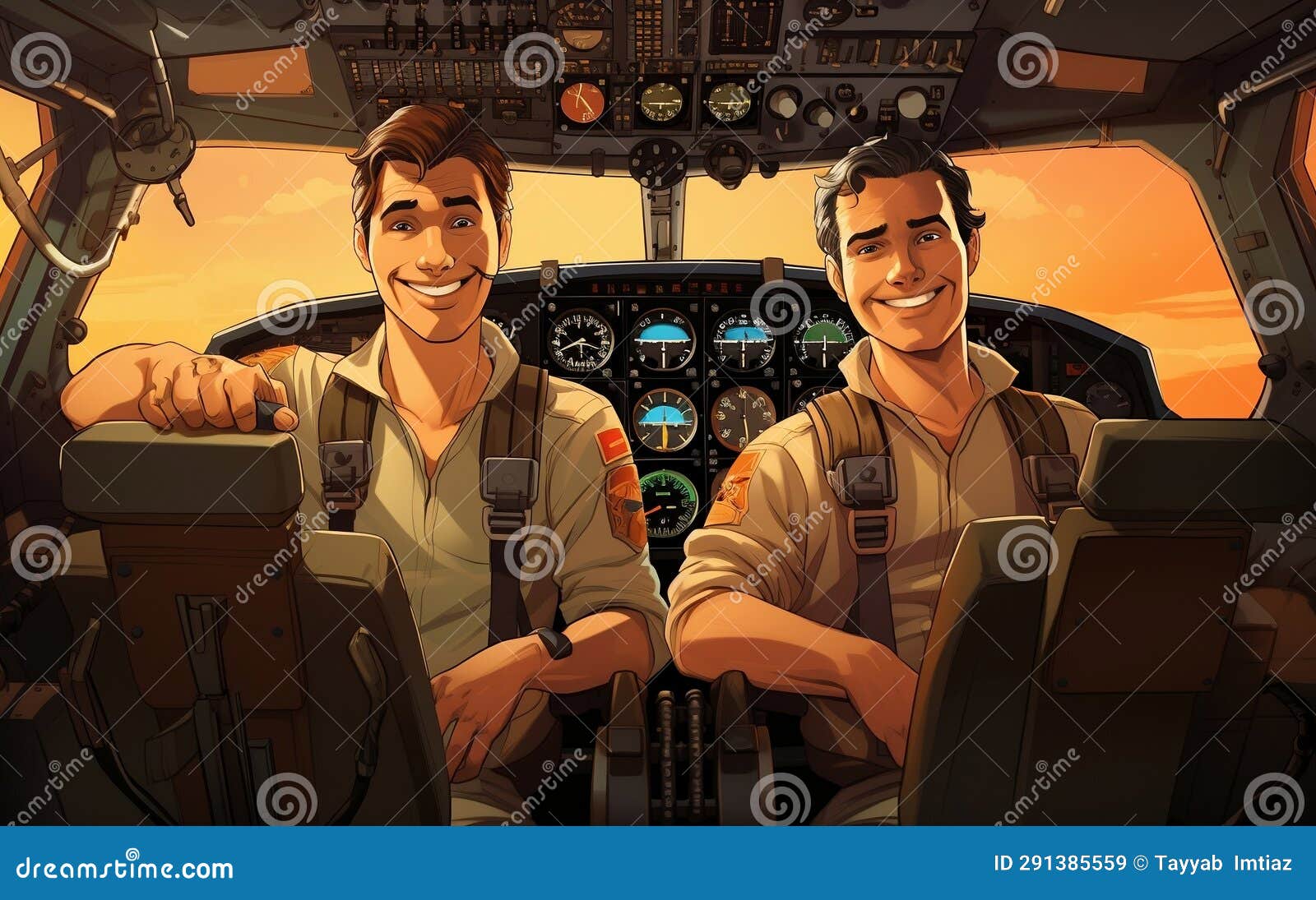 Captain and Co Pilot Sitting in Airplane Cabin Generative AI Stock ...