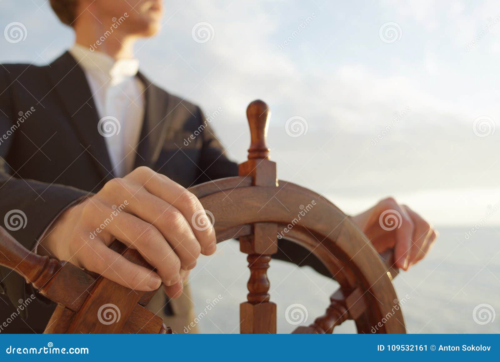 Captain. Hands on Ship Rudder. Stock Image - Image of sailing, boat ...