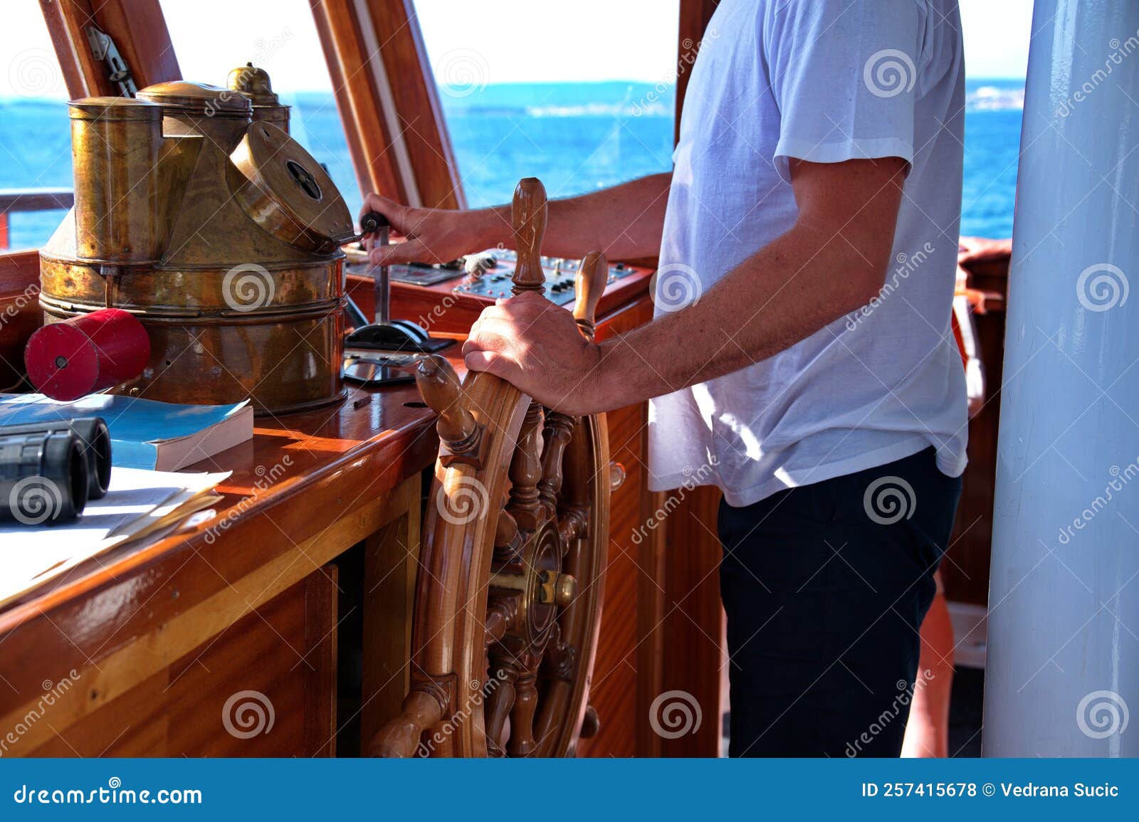 Captain Holding Hands On Ship Rudder Royalty-Free Stock Image ...