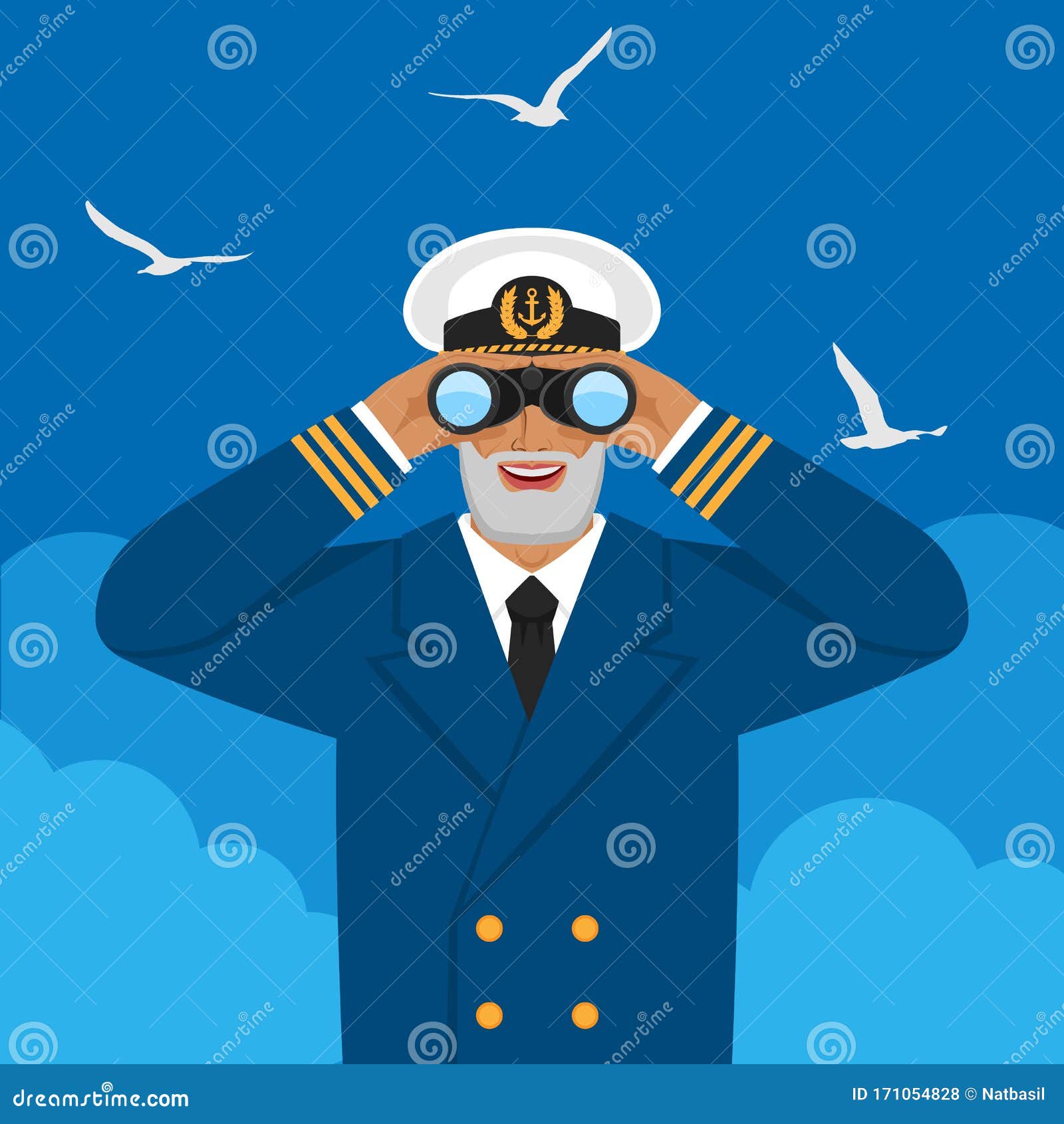 Captain Looking Through Spyglass Cartoon Vector | CartoonDealer.com ...