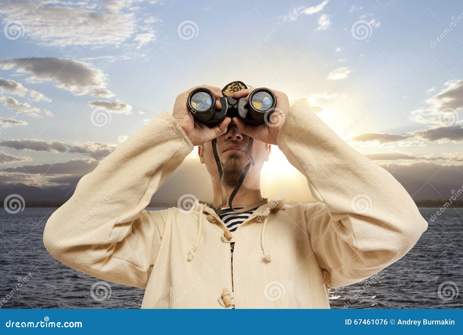 Captain Looks through a Binoculars Stock Photo - Image of monitoring ...