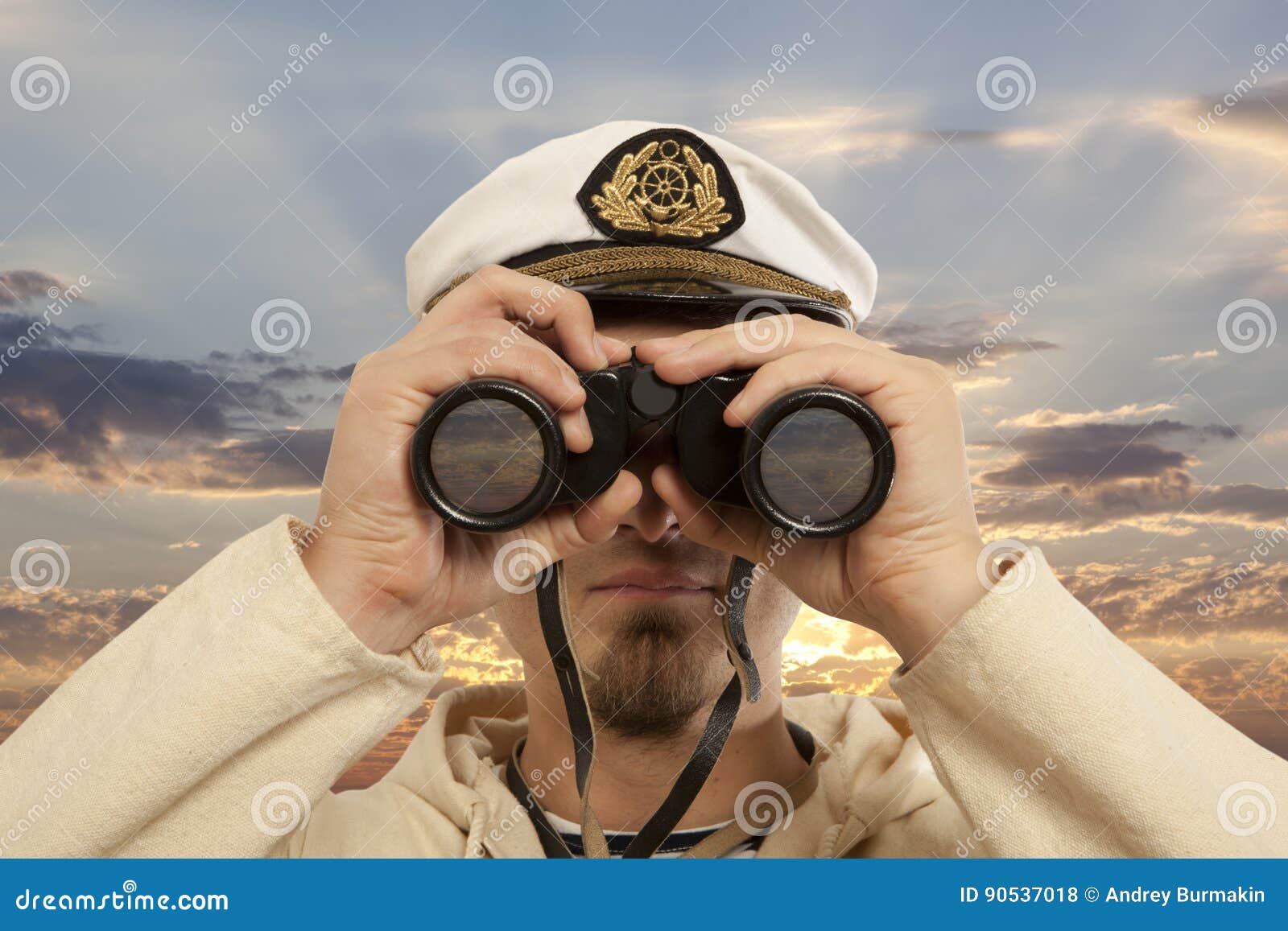 Captain Looks through a Binoculars Stock Photo - Image of ocean ...