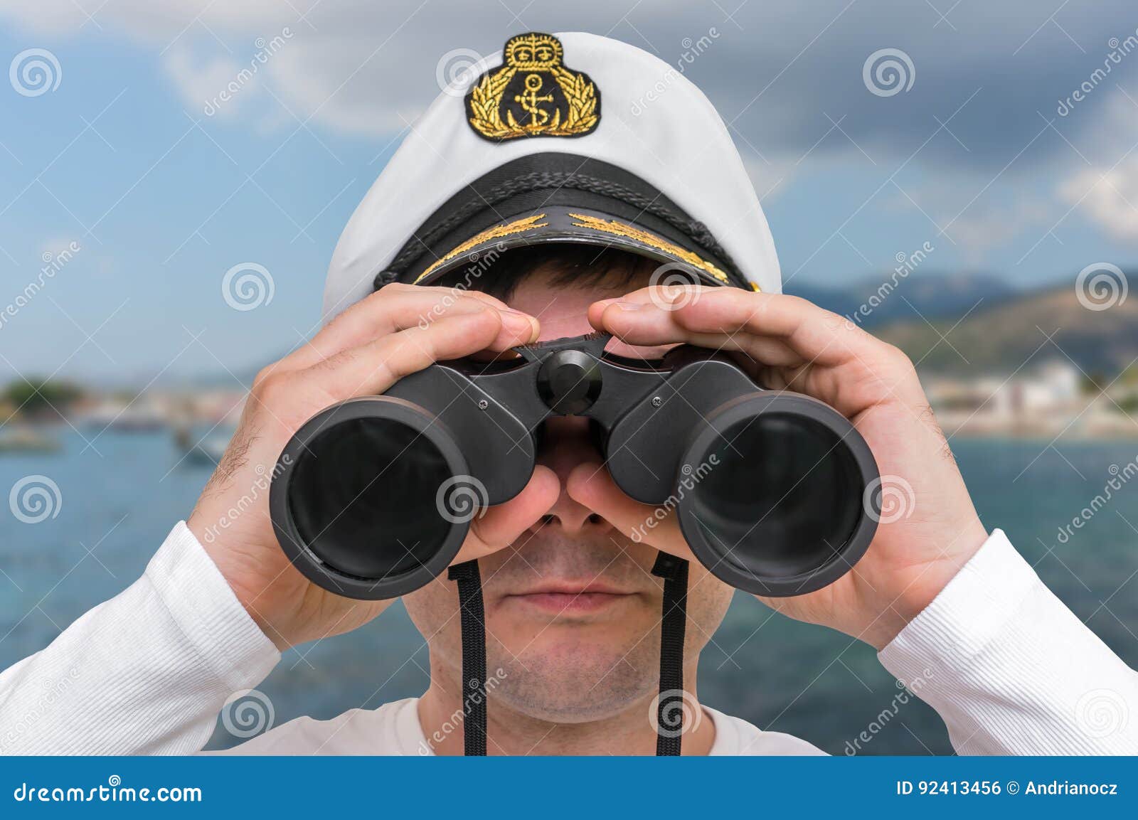 Captain Looks through a Binoculars Stock Photo - Image of captain ...