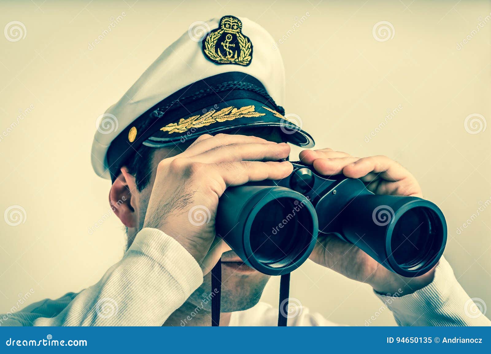 Captain Looks through a Binoculars - Retro Style Stock Image - Image of ...
