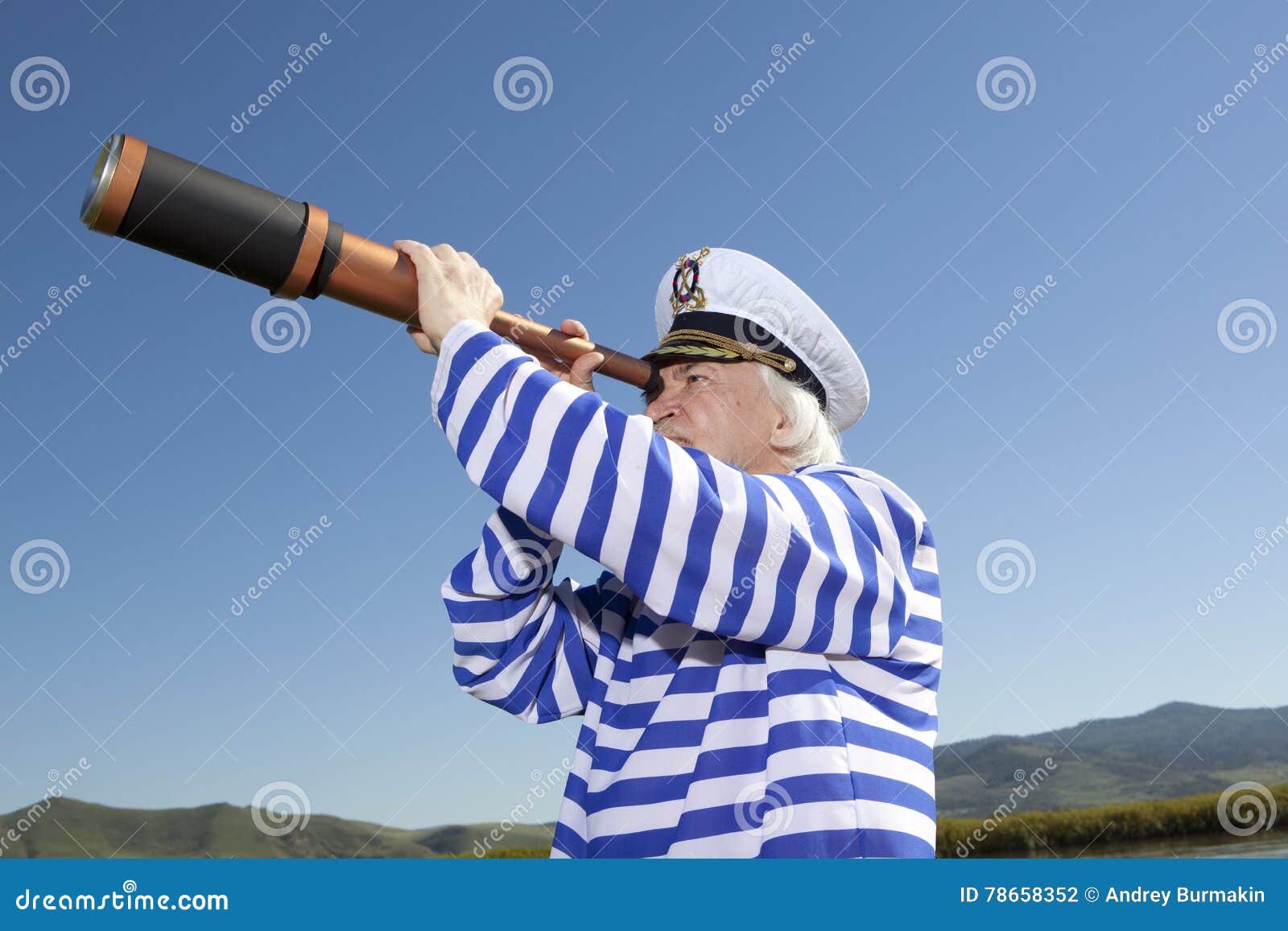 Captain Looks through a Telescope Stock Photo - Image of ship ...