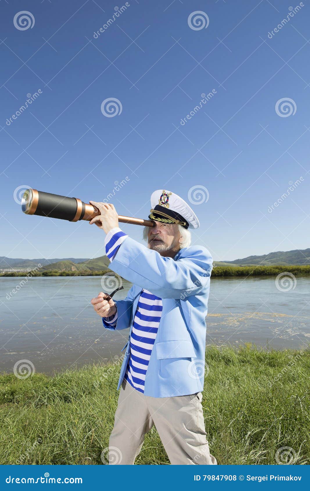 Captain Looks through a Telescope Stock Photo - Image of captain ...