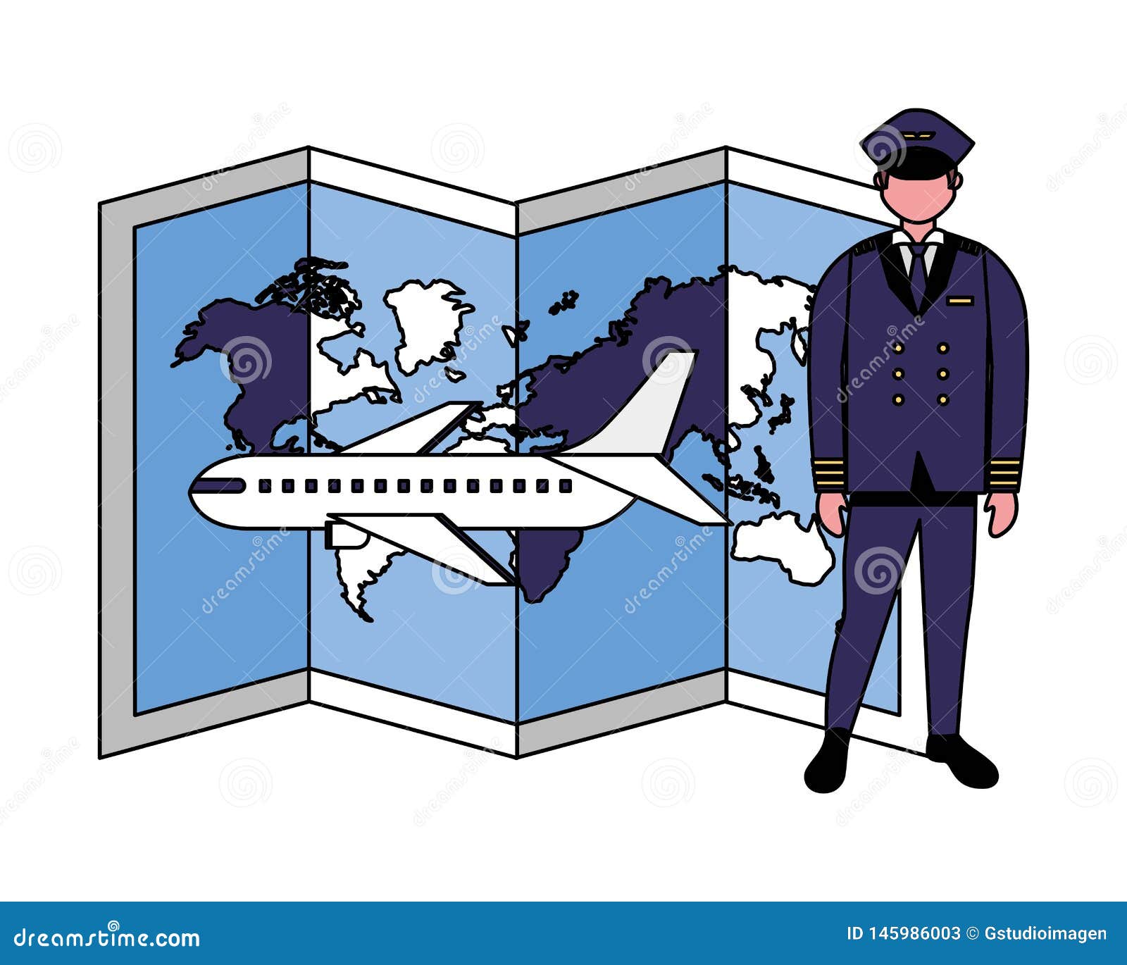 Pilot Of Airplane Isolated On White Background. Aviation Aircrew Male ...