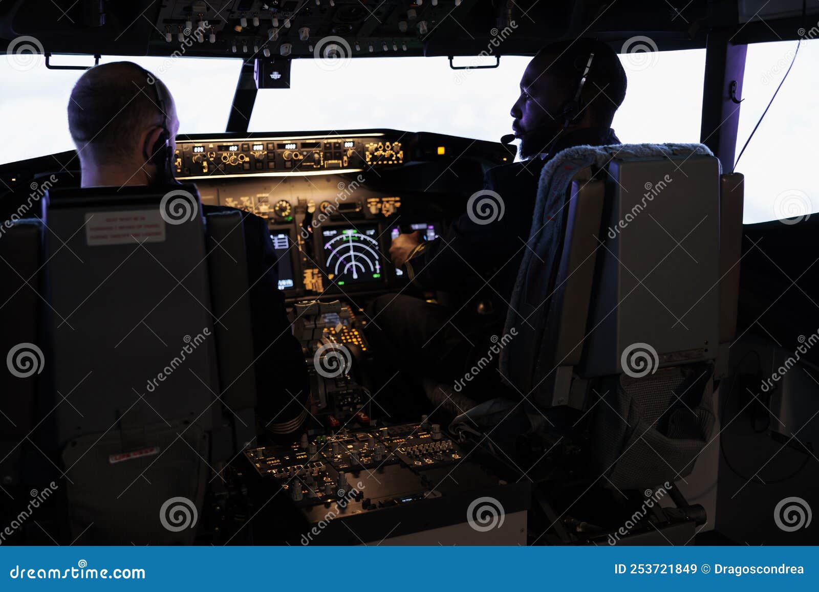 Captain and Pilot Flying Airplane with Engine Lever and Power Switch ...