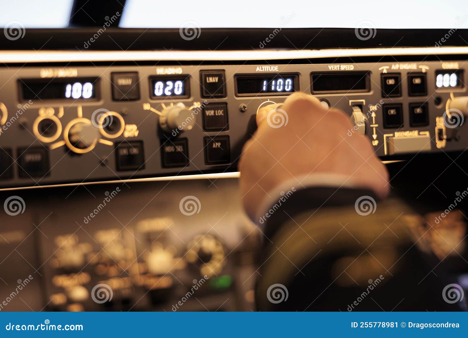 Captain Pushing Buttons To Fix Altitude Level on Control Panel Command ...