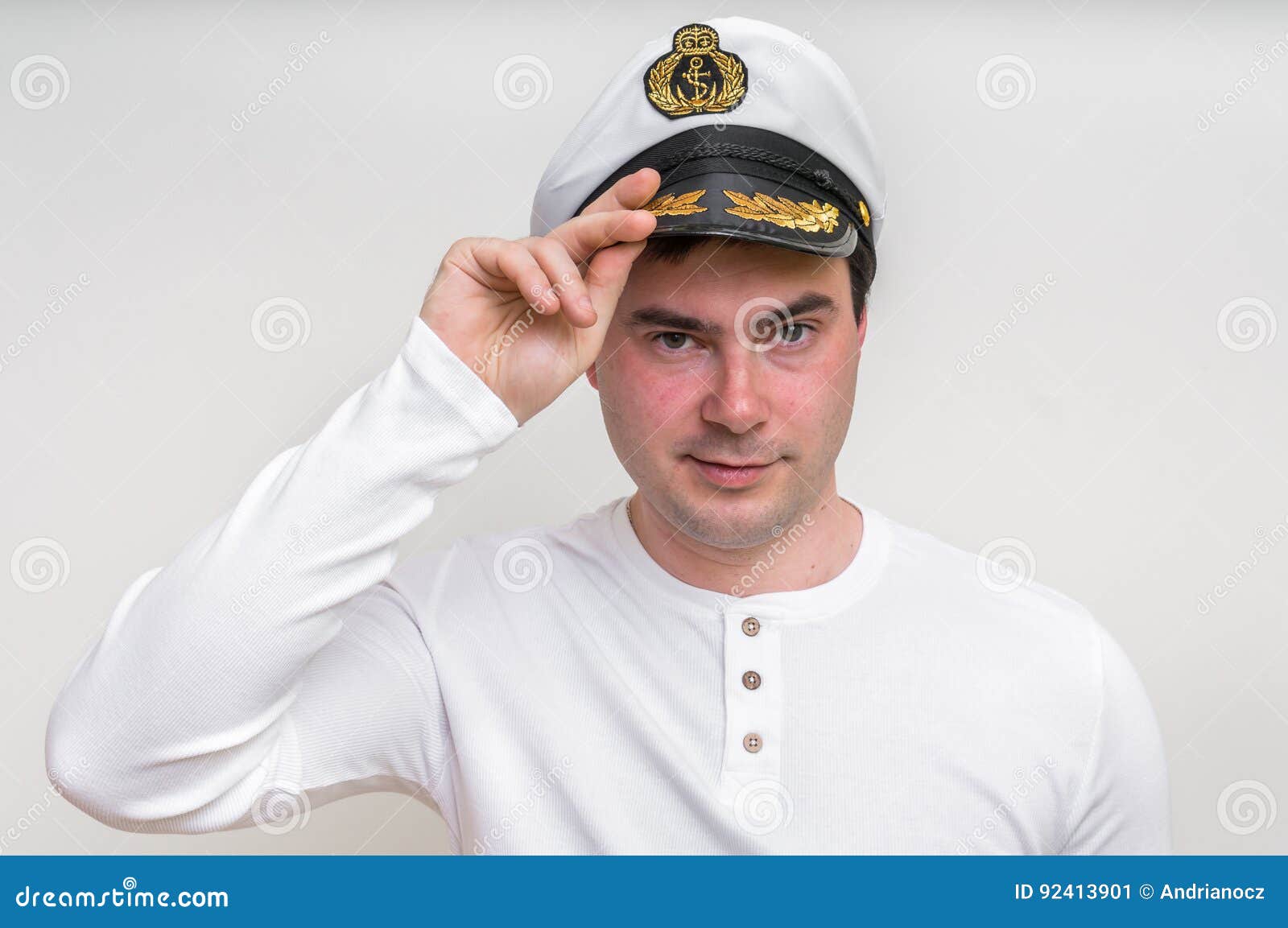 Captain with Sailor Cap on White Stock Image - Image of handsome, crew ...
