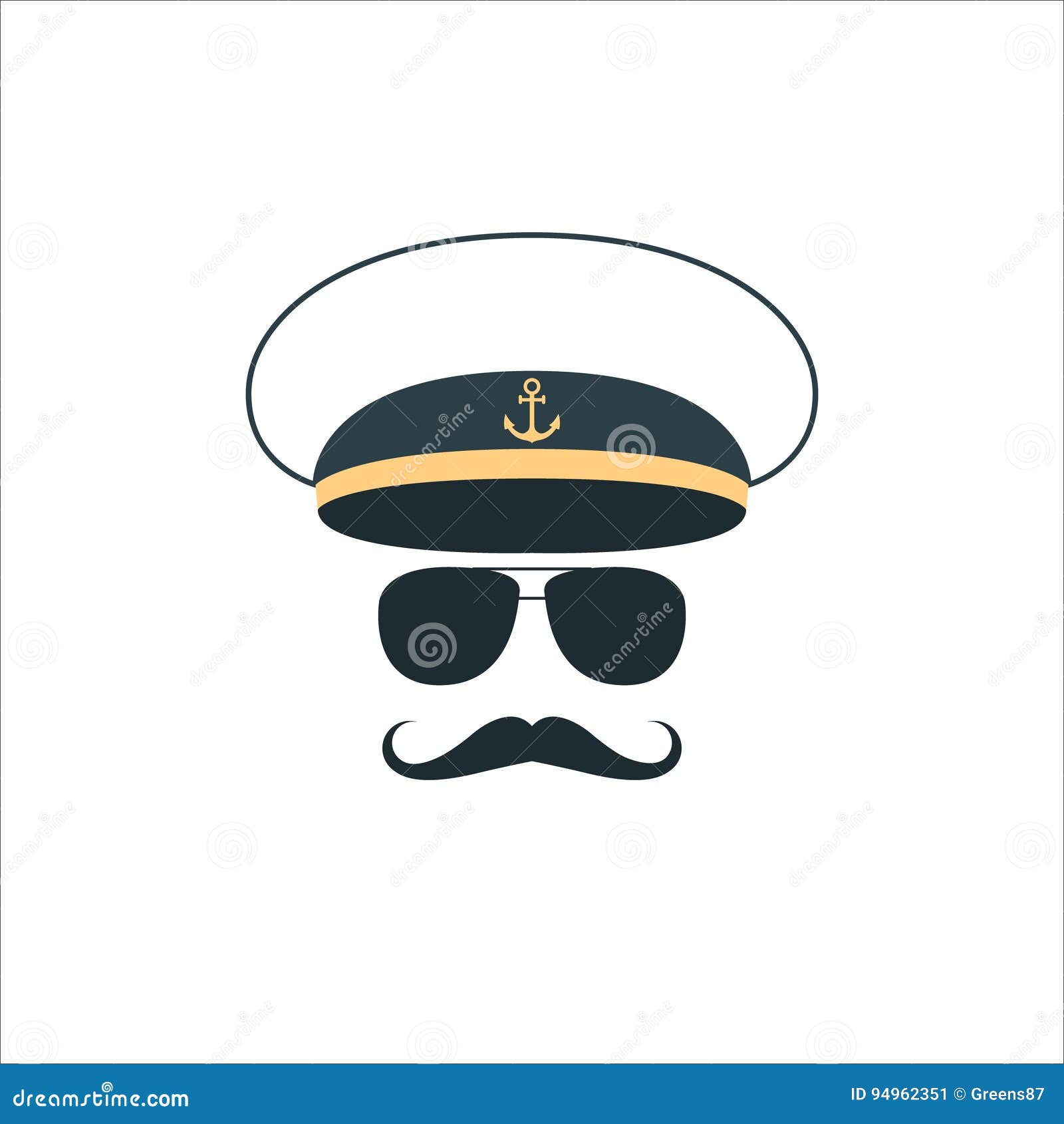 Captain Face Silhouette. Skipper In A Hat Emblem. Cartoon Vector ...
