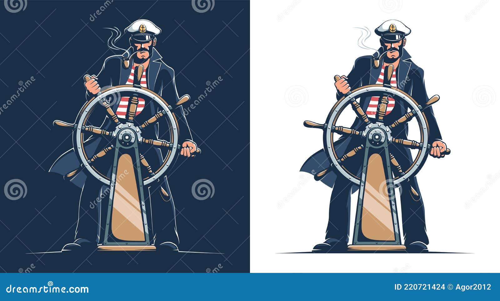 Sailor in Captain Uniform at the Helm of the Ship Stock Vector ...