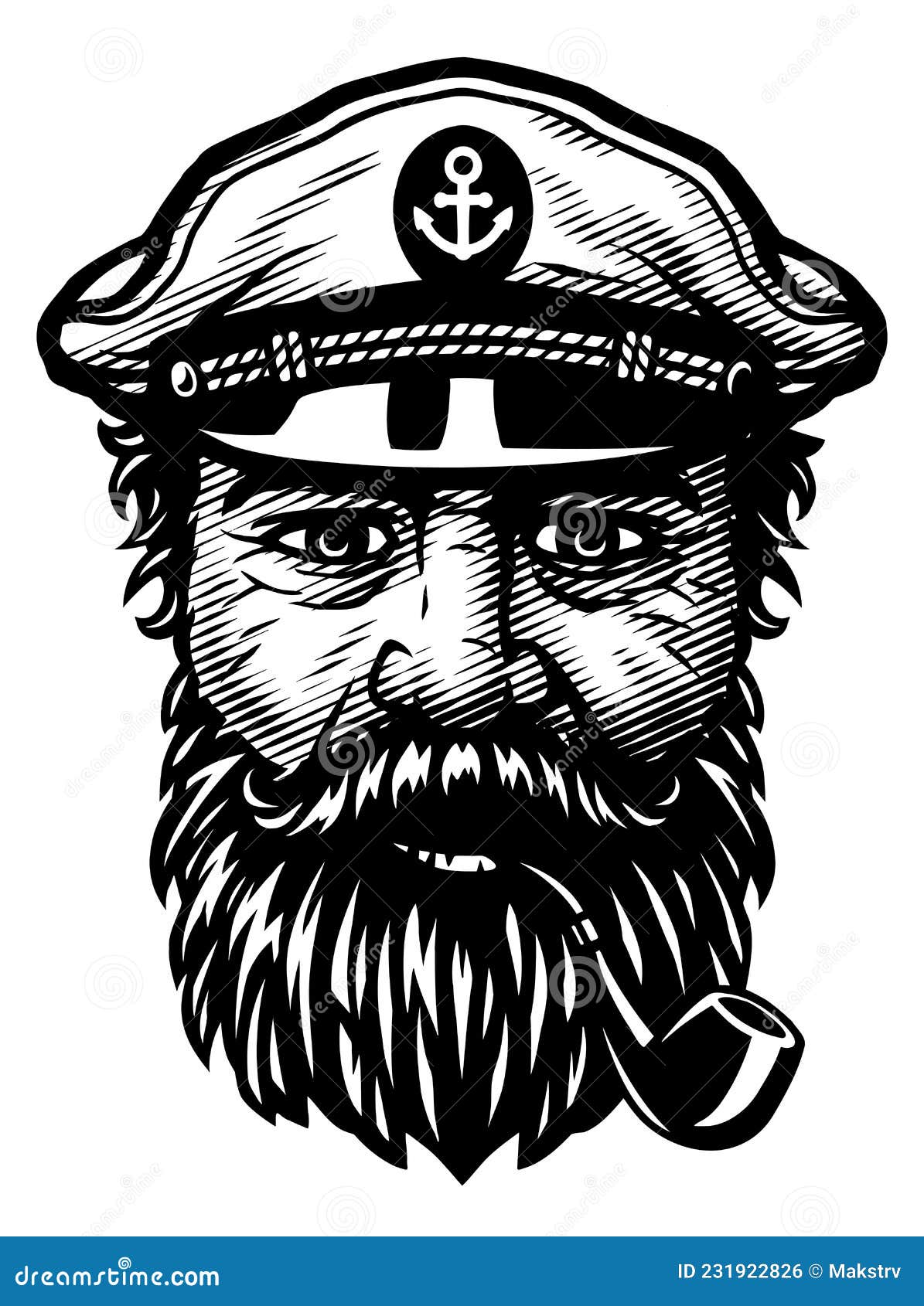 Captain, with a Smoking Pipe and a Cap. Vector Illustration. Stock ...
