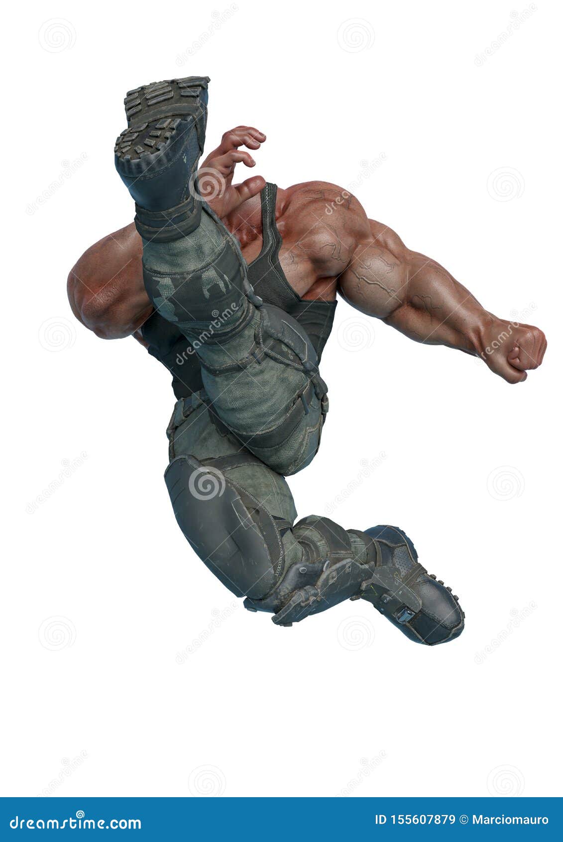 Captain Strong Doing a Super Kick in a White Background Stock ...