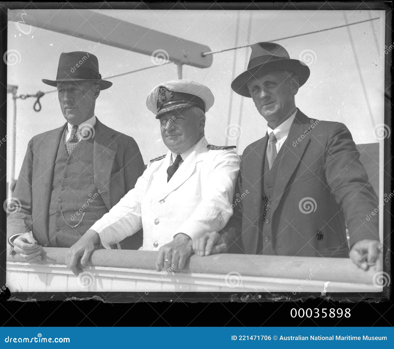 Captain And Two Passengers On Deck Of SS RUNIC, 1920s Picture. Image ...