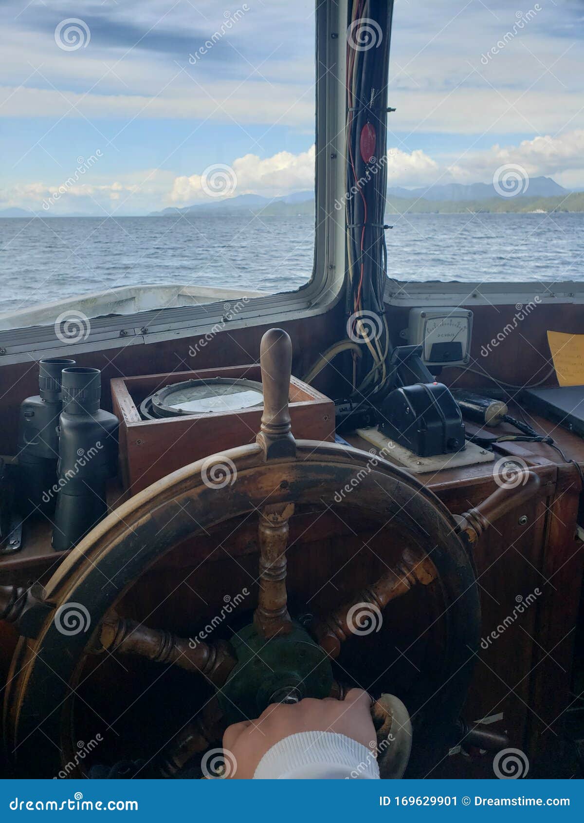 Captain Wheel Steering Ocean Scenic Stock Image - Image of captain ...