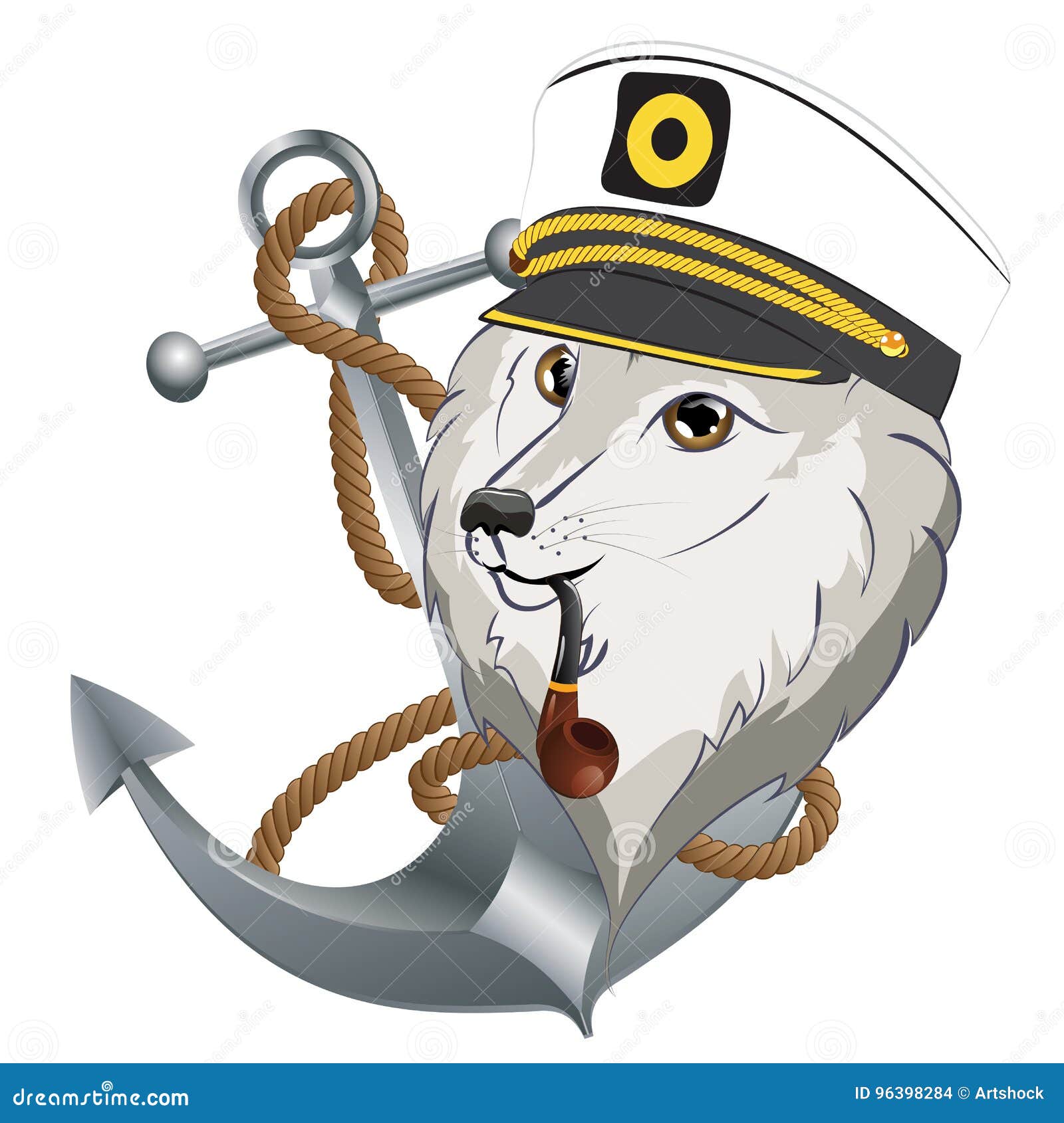 Captain Wolf Illustration stock vector. Illustration of fashion - 96398284