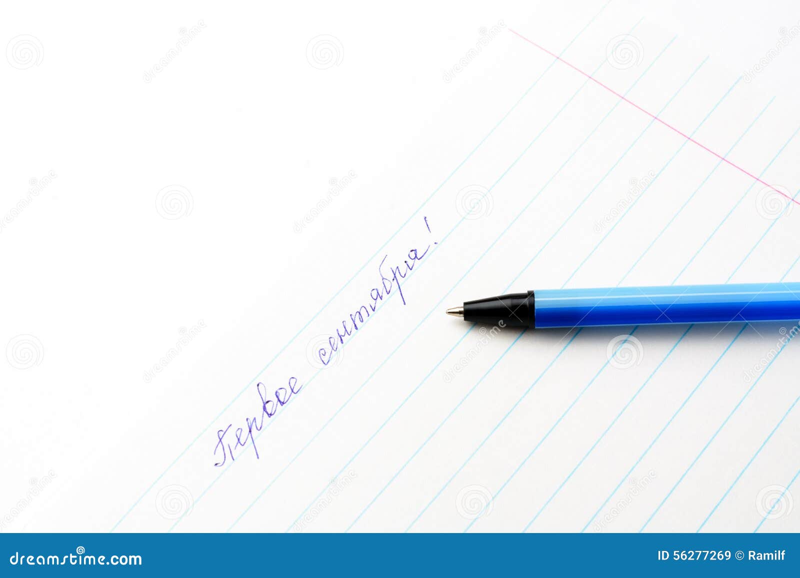 Caption Ballpoint Pen in a School Notebook Stock Image - Image of ...