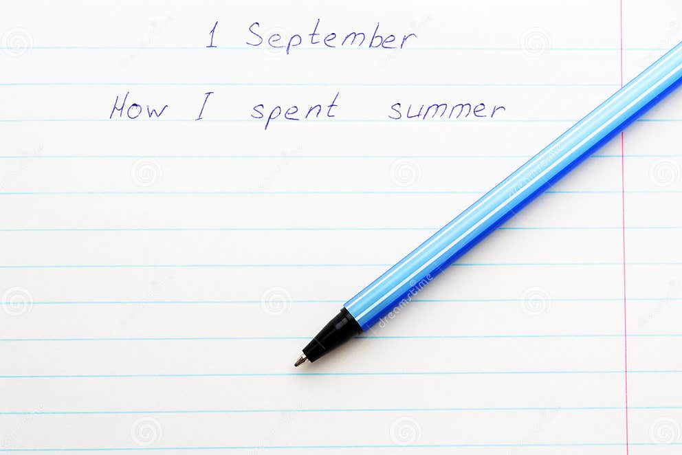 Caption Ballpoint Pen in a School Notebook Stock Photo - Image of ...