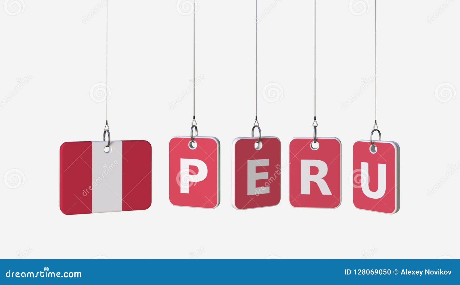 PERU Caption and Peruvian Flag on Swinging Plates, 3D Rendering Stock ...