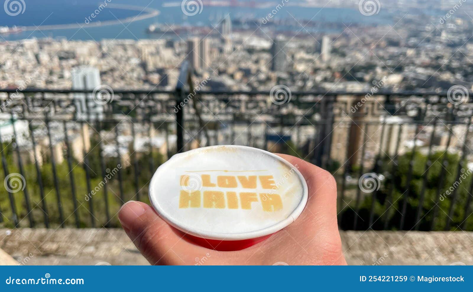 The Caption I LOVE HAIFA in a Cup of Coffee and a View of Haifa City in ...