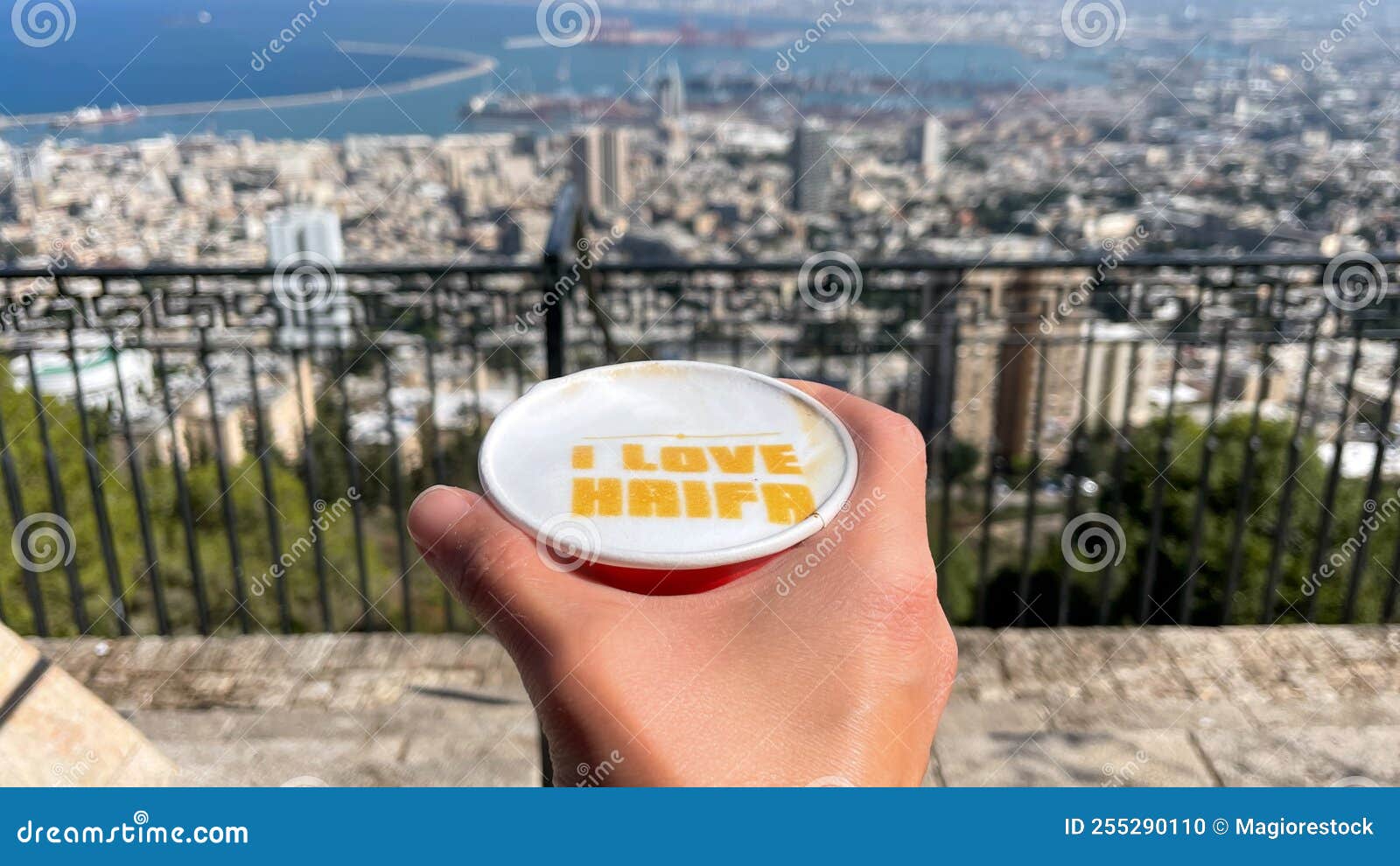 The Caption I LOVE HAIFA in a Cup of Coffee and a View of Haifa City in ...