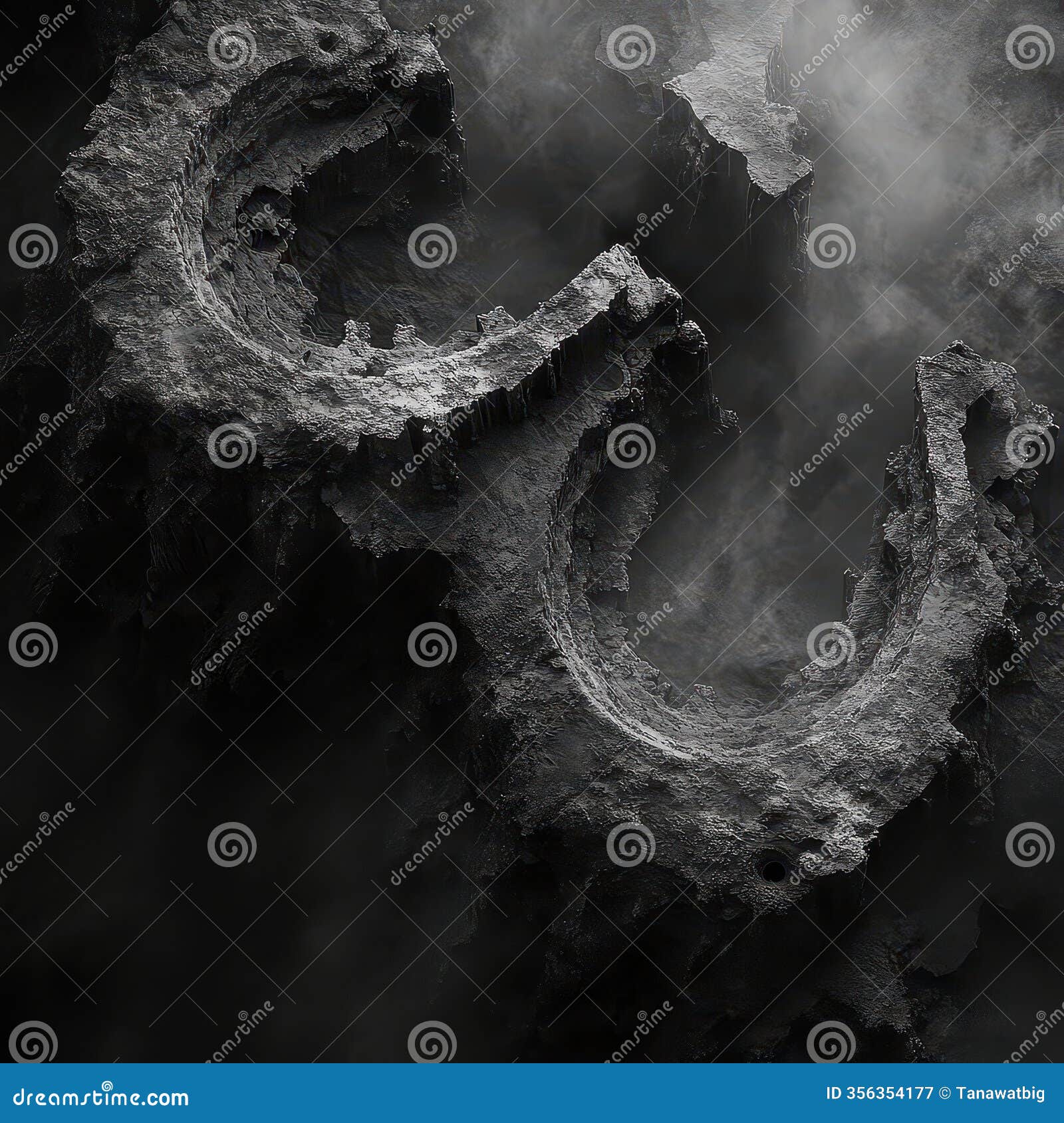 Abstract Textured Gray Forms on Dark Background in Surreal Style Stock ...