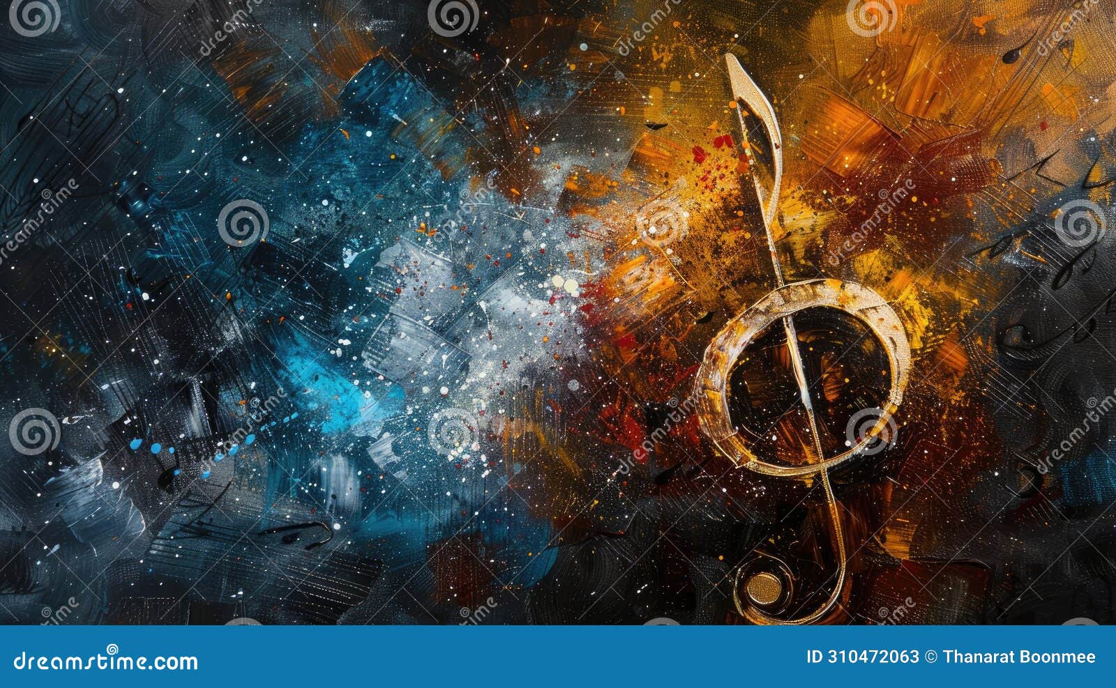 Captivating Abstract Painting Featuring Musical Note Symbols on a Dark ...