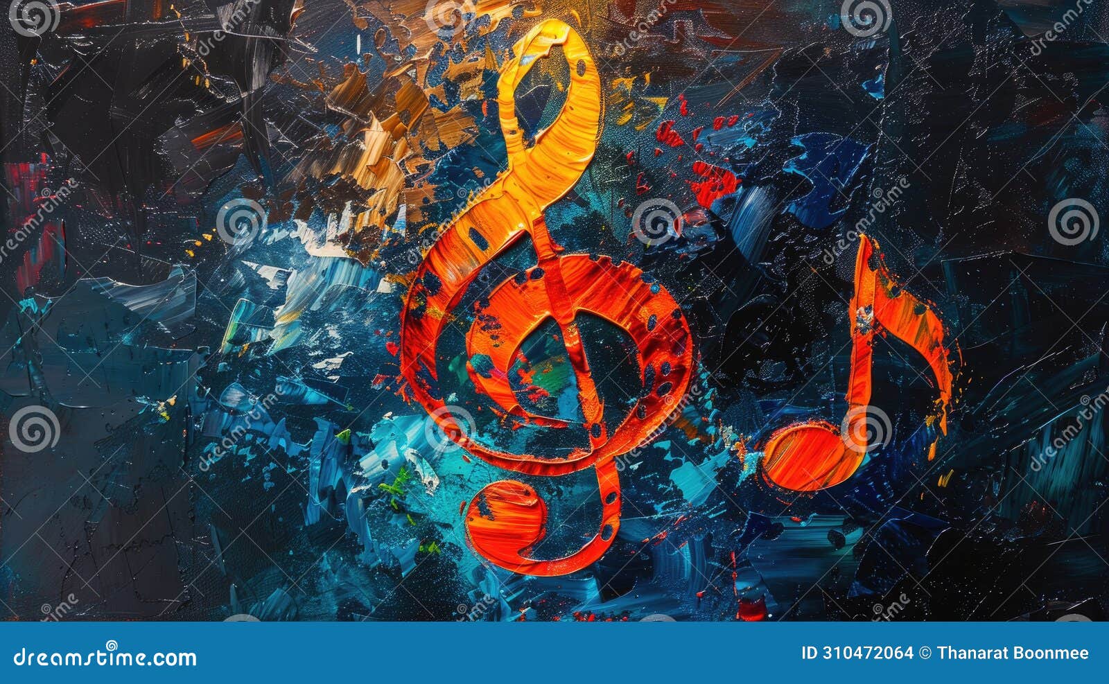 Captivating Abstract Painting Featuring Musical Note Symbols on a Dark ...