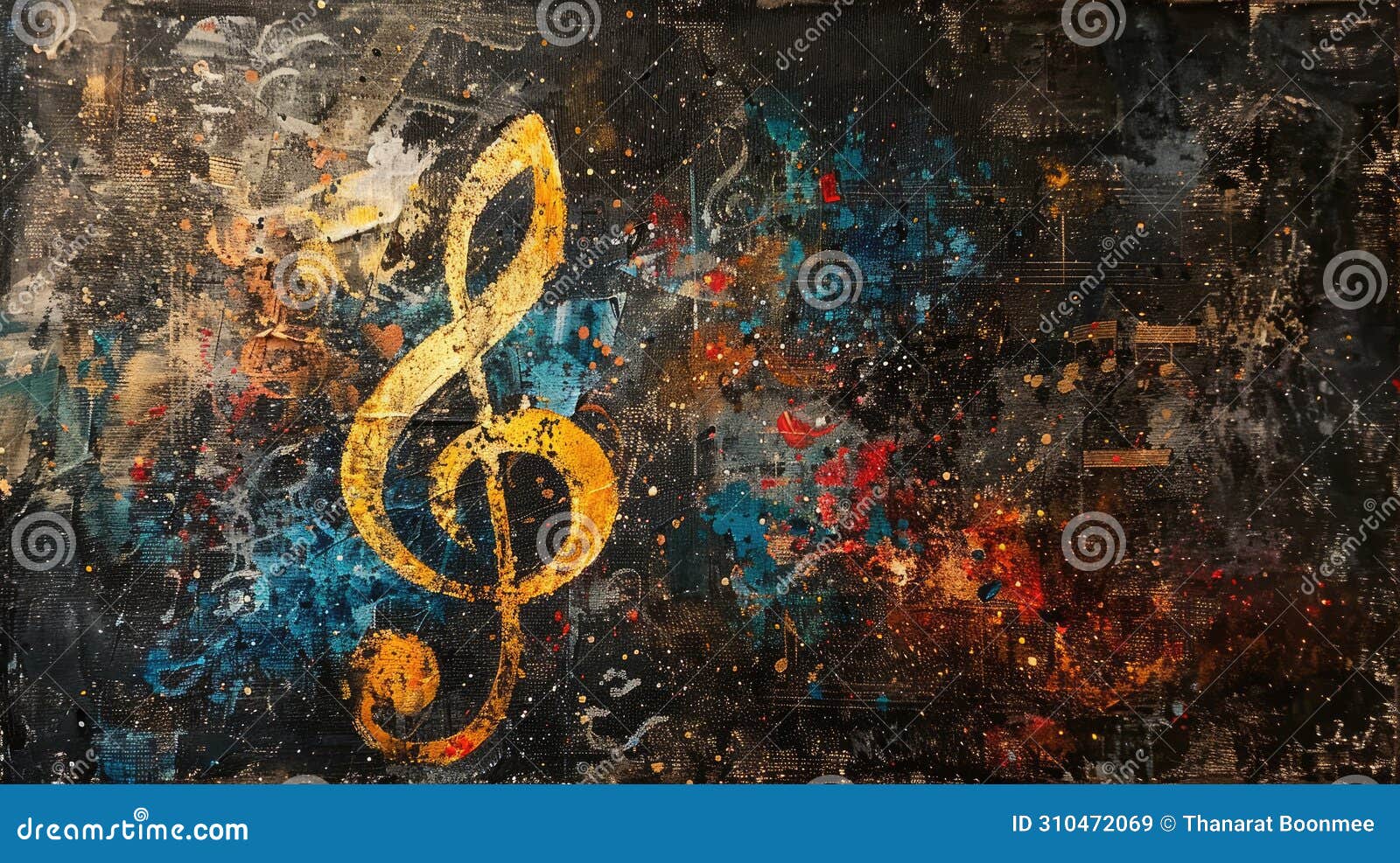 Captivating Abstract Painting Featuring Musical Note Symbols on a Dark ...