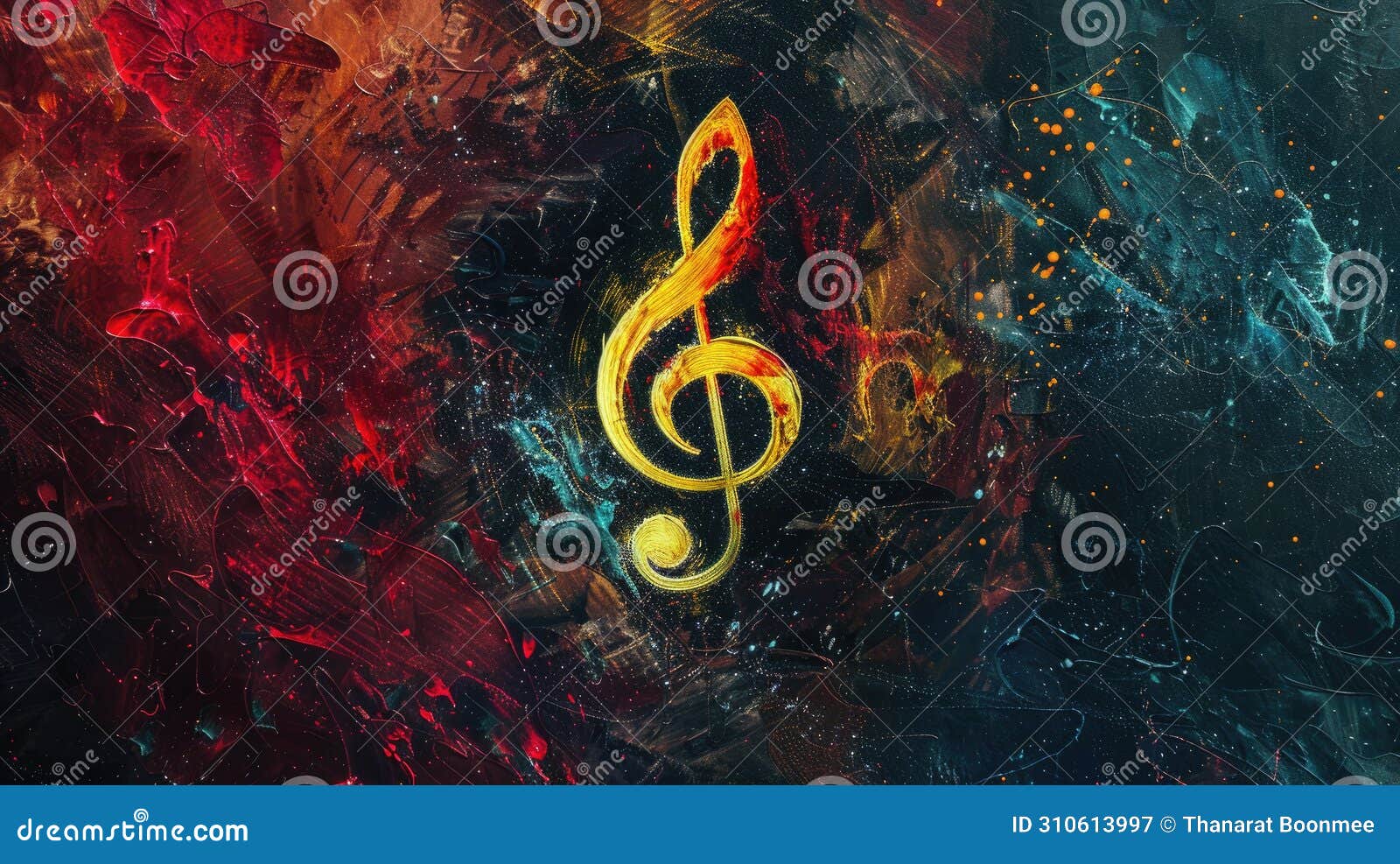 Captivating Abstract Painting Featuring Musical Note Symbols on a Dark ...