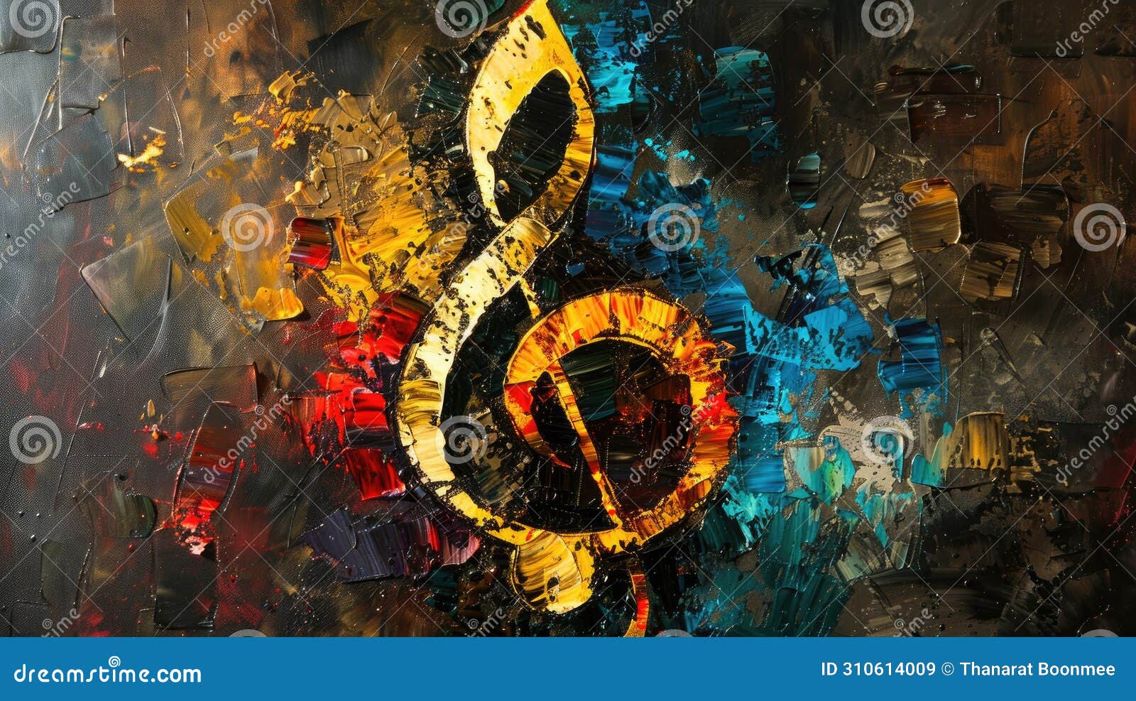 Captivating Abstract Painting Featuring Musical Note Symbols on a Dark ...